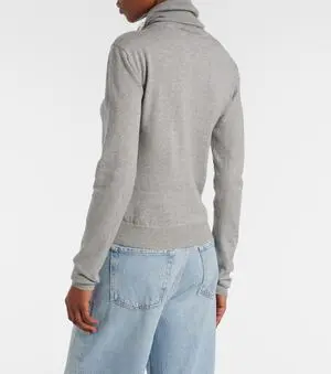AREA Embellished Cotton And Cashmere Turtleneck Sweater - Grey
