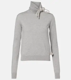 AREA Embellished Cotton And Cashmere Turtleneck Sweater - Grey