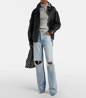 AREA Embellished Cotton And Cashmere Turtleneck Sweater - Grey
