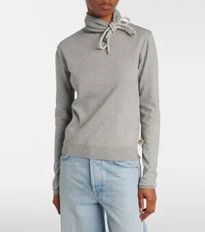 AREA Embellished Cotton And Cashmere Turtleneck Sweater - Grey