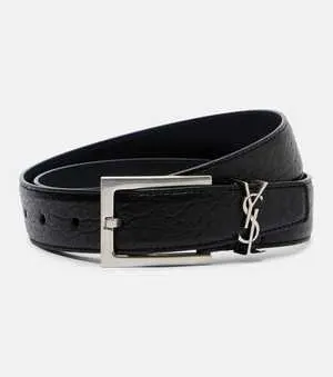 Saint Laurent Cassandre Leather Belt - Black