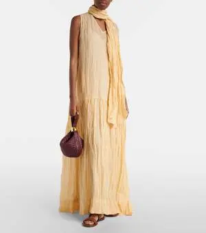 Plan C Scarf-detail Cotton-blend Maxi Dress - Pink