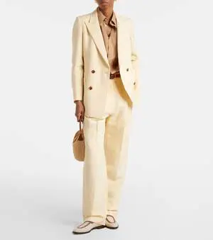 BLAZÉ MILANO Fox Linen And Silk Straight Pants - Beige