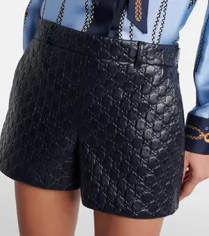 Gucci Gg Embossed Leather Shorts - Blue