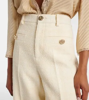 Gucci Checked Cotton-blend Tweed Wide-leg Pants - White