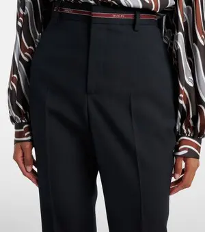 Gucci Logo Wool Straight Pants - Blue