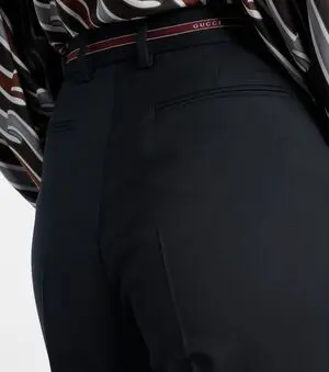 Gucci Logo Wool Straight Pants - Blue