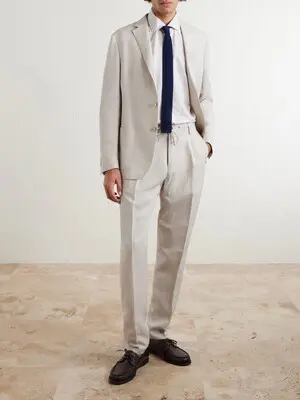 Eleventy Striped Cotton And Linen-blend Shirt - Neutrals