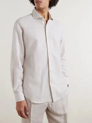 Eleventy Striped Cotton And Linen-blend Shirt - Neutrals