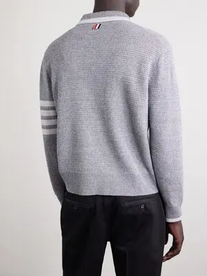 Thom Browne Striped Linen And Cotton-blend Polo Sweater