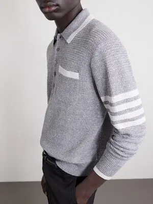 Thom Browne Striped Linen And Cotton-blend Polo Sweater
