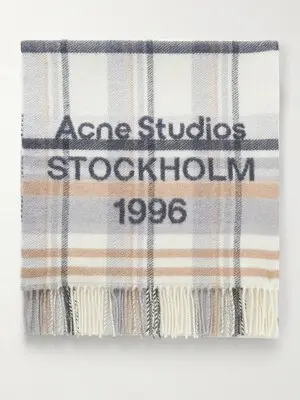 Acne Studios 1996 Fringed Checked Wool Scarf - Gray