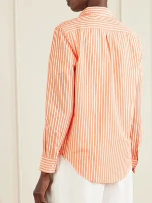 Polo Ralph Lauren Embroidered Striped Cotton And Linen-blend Shirt