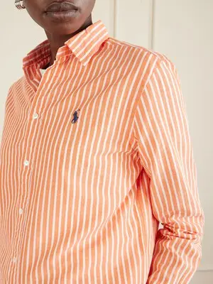 Polo Ralph Lauren Embroidered Striped Cotton And Linen-blend Shirt