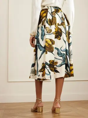 Erdem Floral-print Paneled Satin Midi Skirt - Neutrals