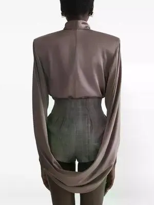 MUGLER Draped High-neck Top - Neutrals