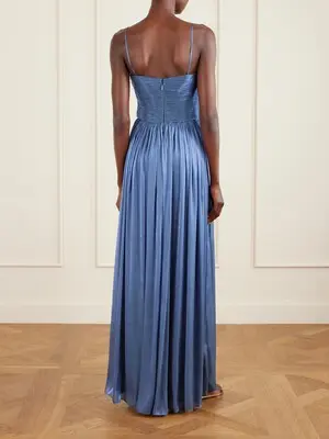 Costarellos Sereen Draped Pleated Metallic Gown