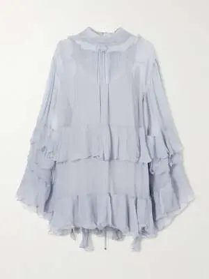 Chloé Ruffled Crepon Mini Dress - Light Blue