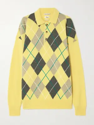 JW Anderson Argyle Wool Polo Sweater - Yellow