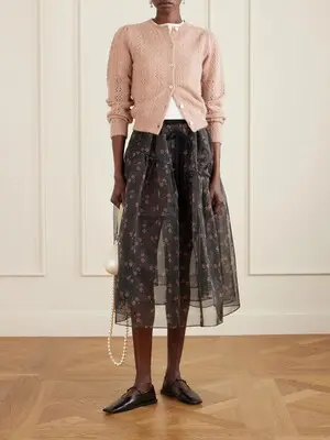 Simone Rocha Tiered Floral-print Organza Midi Skirt - Black
