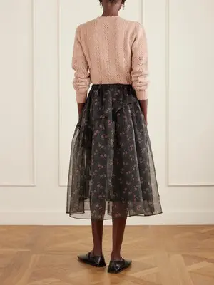 Simone Rocha Tiered Floral-print Organza Midi Skirt - Black