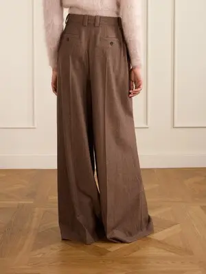Loro Piana Pleated Pinstriped Wool And Cashmere-blend Wide-leg Pants