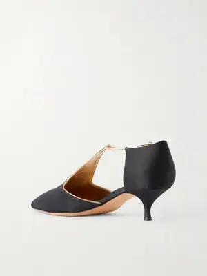 EMME PARSONS Leandra Leather-trimmed Satin Pumps - Black