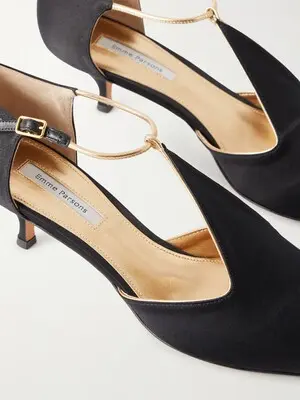 EMME PARSONS Leandra Leather-trimmed Satin Pumps - Black