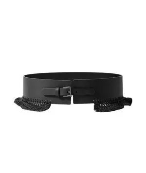 Anderson's Crochet-trimmed Leather Waist Belt - Black