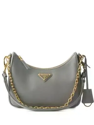 Prada Mini Re-edition Leather Shoulder Bag - Grey