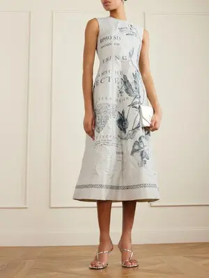 Erdem Floral-print Crinkled-satin Midi Dress - Gray