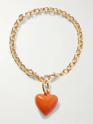 ROXANNE ASSOULIN The Mini Puffy Heart Gold-tone And Enamel Bracelet - Orange