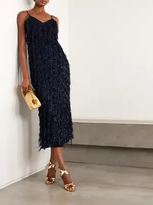 Stella McCartney Metallic Fringed Organza Midi Dress - Blue