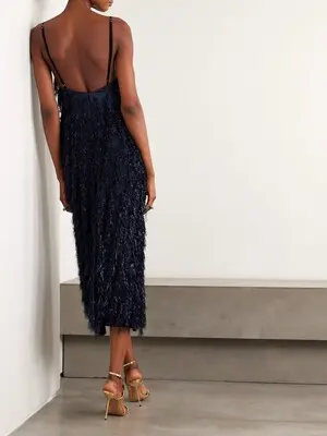 Stella McCartney Metallic Fringed Organza Midi Dress - Blue
