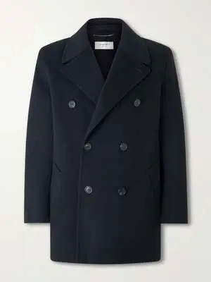 Saint Laurent Double-breasted Wool Pea Coat - Navy