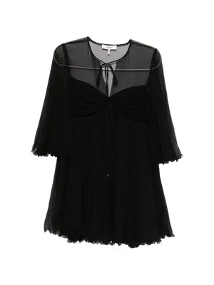 Chloé Silk Mini Dress With Sheer Paneling And Ruffle Trim - Black