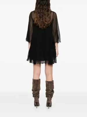 Chloé Silk Mini Dress With Sheer Paneling And Ruffle Trim - Black