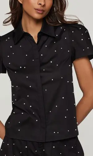 Generation Love Murphy Pearl Embellished Poplin Shirt - Black