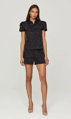 Generation Love Murphy Pearl Embellished Poplin Shirt - Black