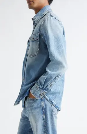 Versace Medusa Studded Denim Button-up Shirts