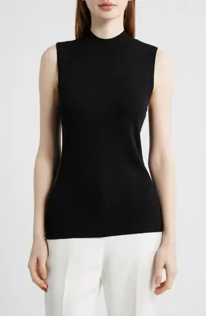 TAHARI ASL Sleeveless Mock Neck Sweater - Black
