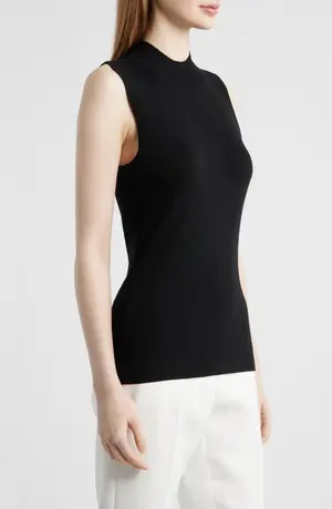 TAHARI ASL Sleeveless Mock Neck Sweater - Black