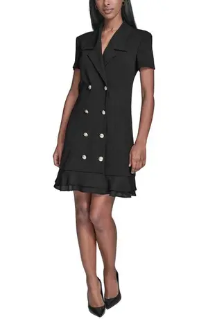 Karl Lagerfeld Double-breasted Blazer Minidress With Ruffle Hem - Black