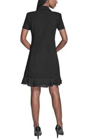 Karl Lagerfeld Double-breasted Blazer Minidress With Ruffle Hem - Black