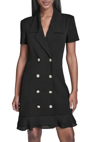 Karl Lagerfeld Double-breasted Blazer Minidress With Ruffle Hem - Black