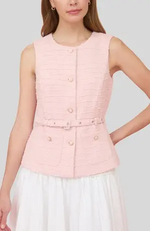 ZOE AND CLAIRE Belted Tweed Vest - Pink
