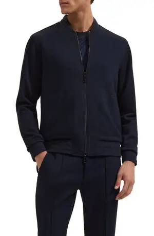 Bugatchi Soft Touch Knit Reversible Bomber Jacket - Navy