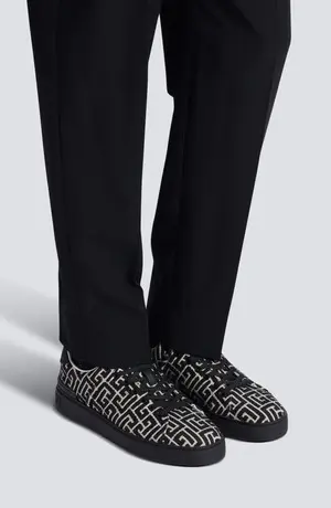 Balmain B Court Monogram Jacquard Low Top Sneaker - Black/ivory