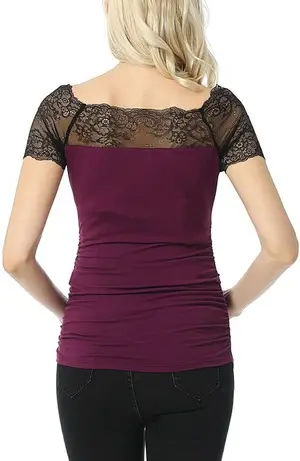 KIMI + KAI Lace Shoulder Maternity Top - Deep Berry