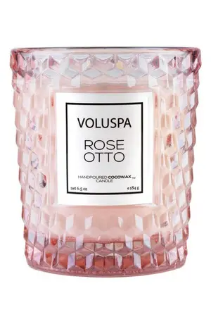 Voluspa Roses Classic Textured Glass Candle - Rose Otto